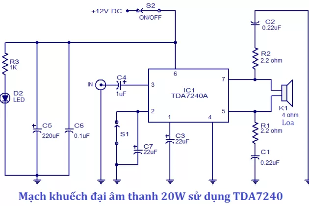 Mạch khuếch đại âm thanh 20W sử dụng TDA7240